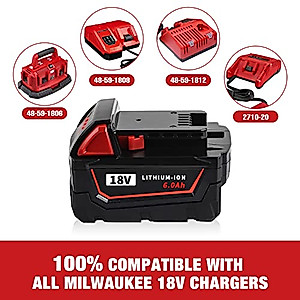 【UPGRADER】2Pack DSANKE 6.0Ah M18 Battery Replacement for Milwaukee M18 Battery 18V Lithium Replacement for Milwaukee 48-11-1840, 48-11-1815, 48-11-1820, 48-11-1850 Lithium-ion Milwaukee 18volt Battery