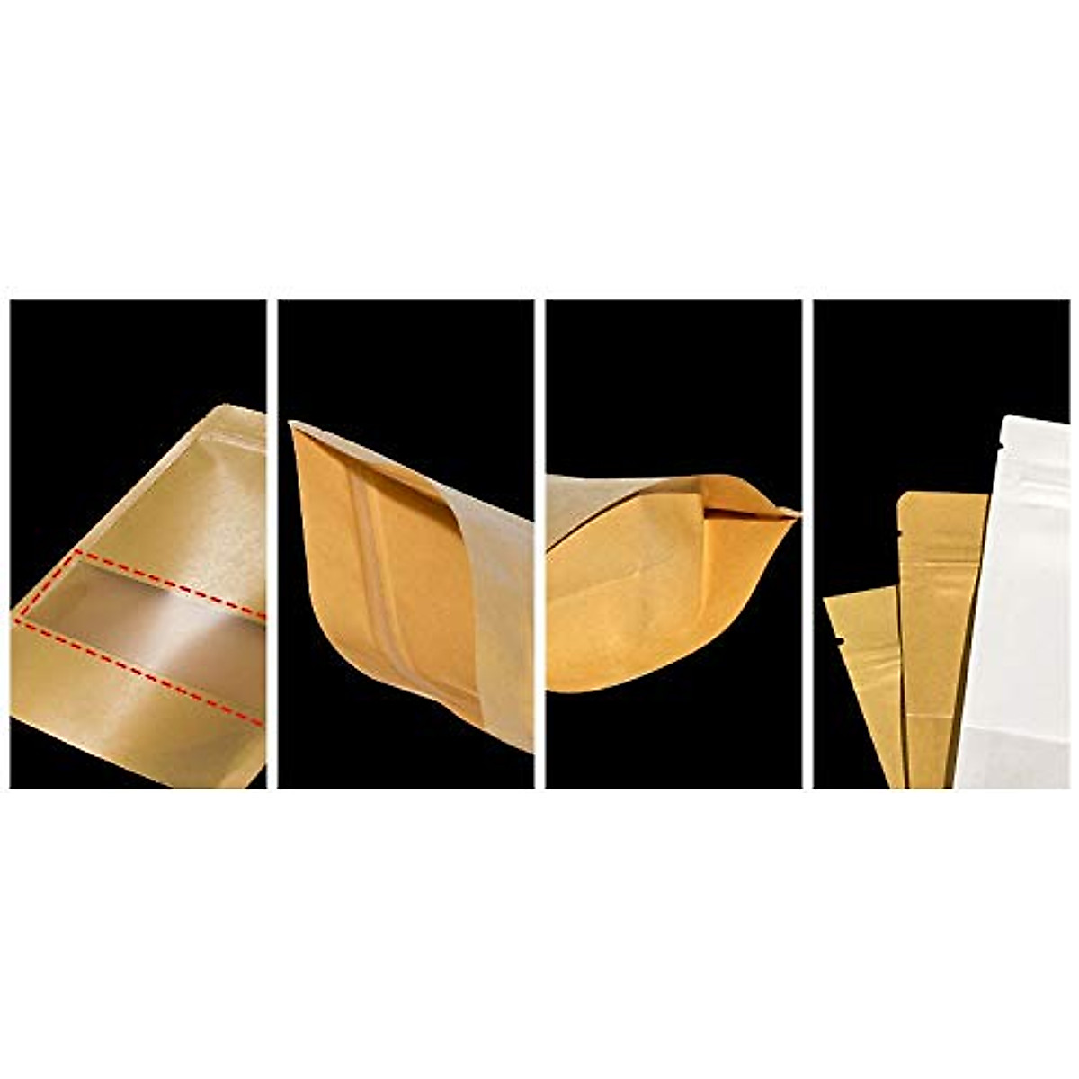 50pcs Kraft Stand Up Pouches, Zip Lock Bags, with Notch and Matte Window, 12x20 cm (4.7 x 7.8 Inch)