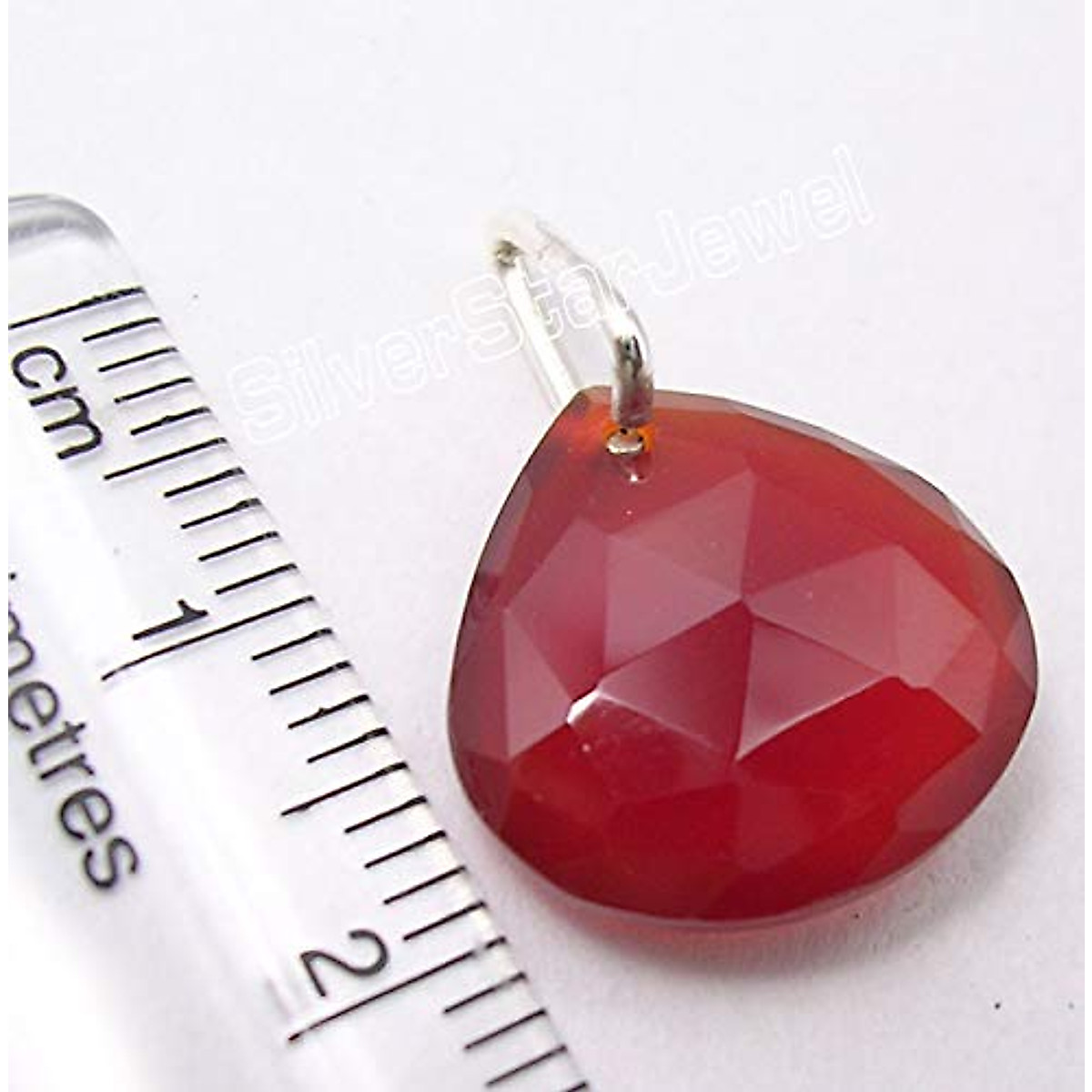 SilverStarJewel 925 Solid Sterling Silver Red Cut Carnelian tcw 8.8 Pendant 0.8"