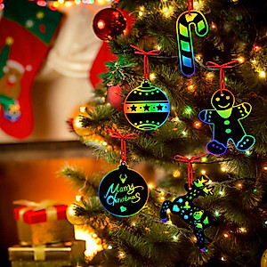 ORIENTAL CHERRY Christmas Scratch Crafts Arts, 48 DIY Rainbow Scratch Art Bulk Cards, Rainbow Scratch Paper Supplies Toys for 3-12Years Old Kids Favord Gift for Christmas Party Games Projects Kits