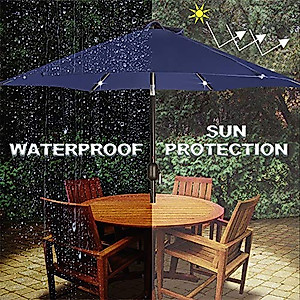 Blissun 7.5 ft Solar Umbrella 18 LED Lighted Patio Umbrella Table Market Umbrella with Tilt and Crank Outdoor Umbrella for Garden, Deck, Backyard, Pool and Beach (Navy Blue)