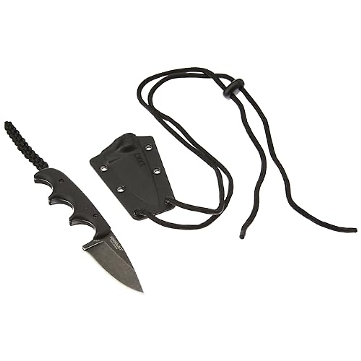 COLUMBIA RIVER KNIFE & TOOL Compact Fixed Blade Knife: Minimalist Black Drop Point Neck Knife, Folts Utility Knife with Stonewashed Blade, G10 Handle and Nylon Sheath 2384K