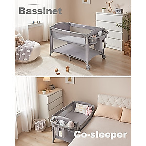 BEKA 4 in 1 Baby Bassinet Bedside Sleeper, Baby Bedside Crib 4 Functions, Bedside Bassinet Crib Sleeper, Playard, Changing Table, Baby Bassinet for Newborn Baby
