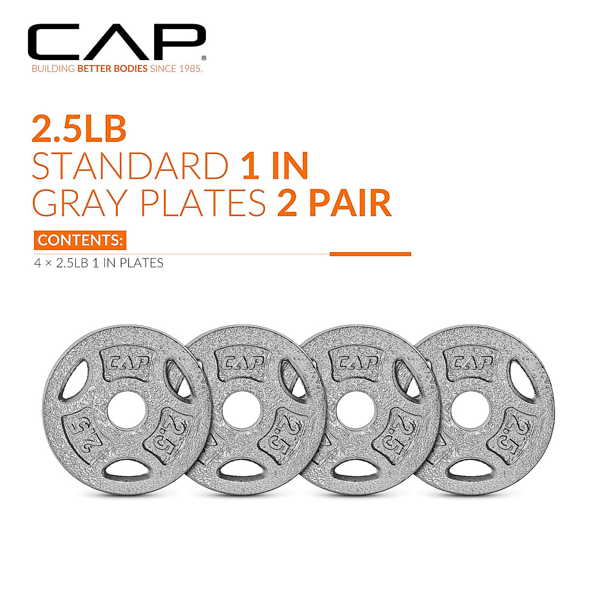 CAP Barbell Standard 1-Inch Grip Weight Plates 2.5 lbs Gray, Pack (x4) (RWPIS-002.5)