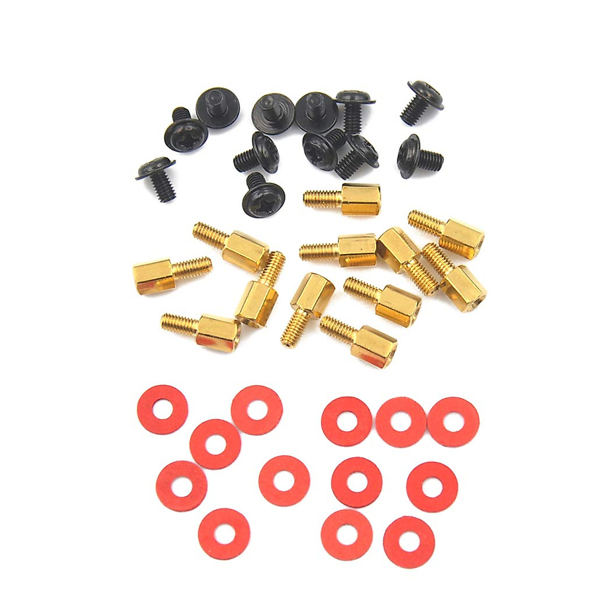 Sara-u 20Pcs Golden Motherboard Riser+Screws Computer Red Washers 6.5mm 6-32-M3 Gasket