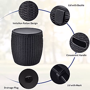 Giantex 9.5 Gallon Ice Cooler, Wicker Round Ice Chest, Outdoor Beer Wine Ice Bucket, Top Lid Side Handles Drainage Plug, Weather-resistant Patio Cool Bar Table for Cocktail Party Poolside Deck (Black)