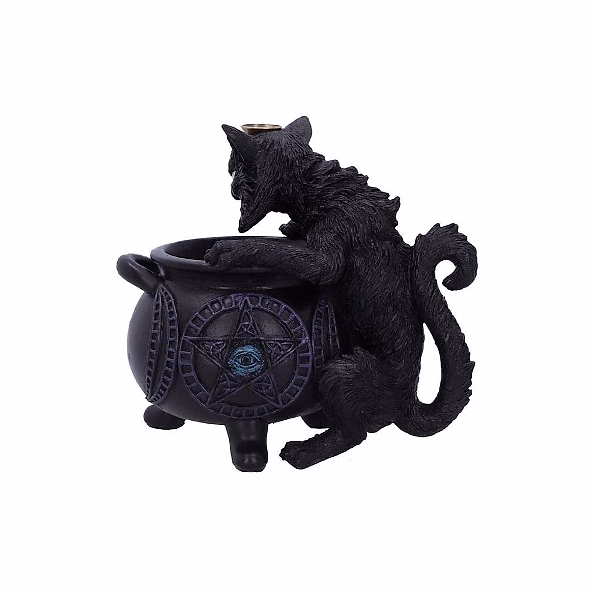 Nemesis Now Spite's Cauldron Backflow Incense Burner Black Cat Familiar 16.3cm