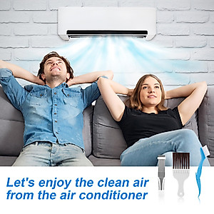 PEUTIER 3pcs Air Conditioner Condenser Clean Tools, Brown Brush Metal Fin Comb Blue Folding Brush Appliance Cleaning Tools Coil Cleaner Kit for Television Keyboard Refrigerator