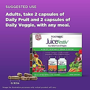 Natrol JuiceFestiv Daily Fruit & Veggie with SelenoExcell and Whole-Food [Phyto] Nutrients, Dietary Supplement Supports Better Nutrition (& Overall Well-Being), 60 Capsules (Pack of 2), 30 Day Supply