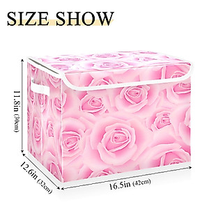 ALAZA Seamless Pattern with Pink Roses Storage Bins with Lids,Fabric Storage Boxes Baskets Containers Organizers for Clothes and Books