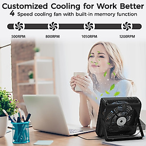 KITWLEMEN Table Fan - 8" Portable Desk Fan with 4 Cooling Speeds & 8H Timer, Box Fan Fit for Small Window, 90°Tilt Air Circulator Fan for Bedroom, Bathroom, Office and Dorm (Black)
