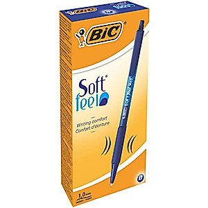 BIC Soft Feel Retractable Ballpoint Pen, Medium Point, Blue, 12-Count