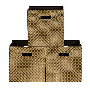 Household Essentials ML-7060 Storage Cubes, Medium, fabric, Gold, 3 Count