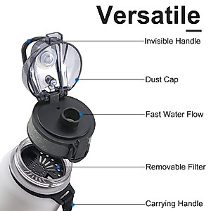 Kanglesdip 32 oz Large Water Bottle with Motivational Time Marker & Removable Strainer,Fast Flow BPA Free for Fitness, Gym and Outdoor Sports(White/Black)