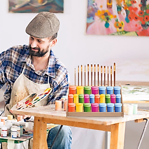 KONTONTY Wooden Paint Rack with Brush Holder Storage Stand for Acrylic Paints Pigments and Ink Bottles Stylish Organizer for Craft Supplies and Painting Accessories