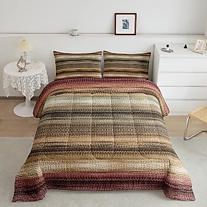 Feelyou Western Tribal Geometric Comforter Set Kids Brown Southwest Comforter for Boys Teens Strip Lines Bedding Set Breathable Exotic Style Brown Duvet Set Room Decor Quilt Set Full Size