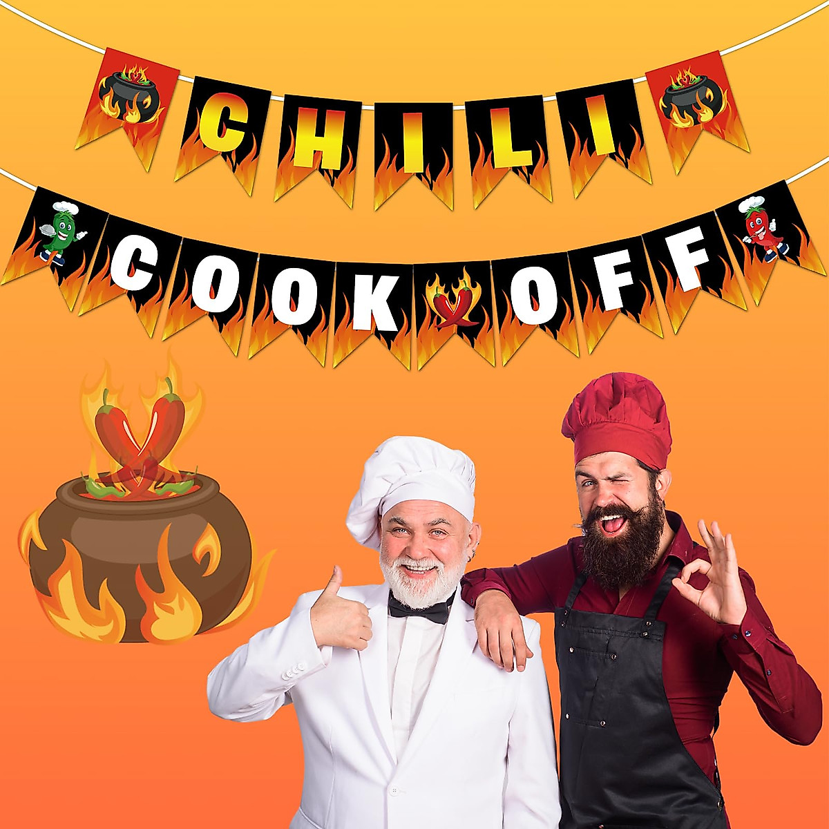 QOUBAI Chili Cook Off Decorations Banner Red Hot Chili Party Decoration Pepper Chili Cook Off Banner Chili Contest Pennant Chili Cook Off Prizes for Chili Party Supplies Chili Cooking Competition