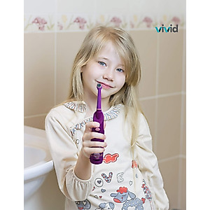 Kids Battery Powered Electric Toothbrush with Extra Soft Bristles Brush Head, Rotating Speed 5000 Times/Minute, Soft End Rounded Bristle, For Children age 3+, KiddyCare, by Vivid (Purple)