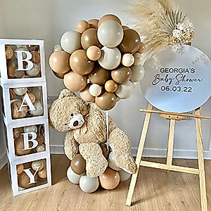 Teddy Bear Baby Shower Balloon Boxes Brown Garland Kit Arch Nude Neutral Cream Birthday Party Decorations White Peach Blush Different Sizes Coffee Wedding Theme