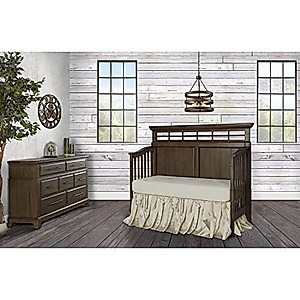 Evolur Empire 5-in 1 Convertible Crib with Metal Elements in Distressed Timber, Free Mattress