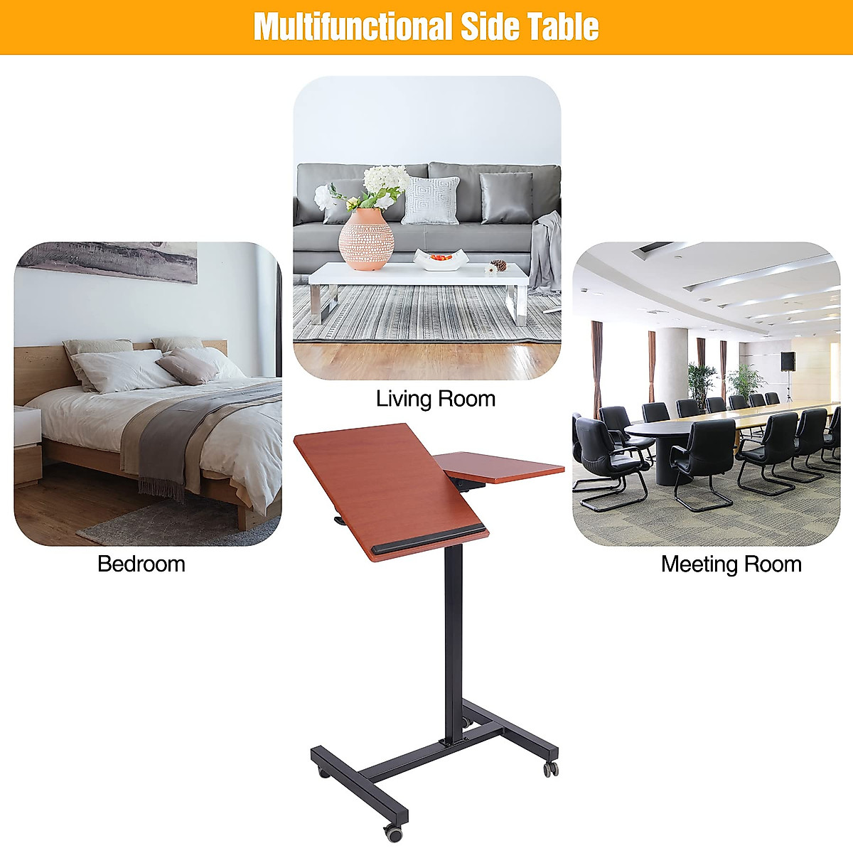 ALUPOM Rolling Laptop Stand Desk,Height & Angle Adjustable Mobile Table Workstation with Locking Wheels for Office Home Couch, 24.8"(L) x17(W)