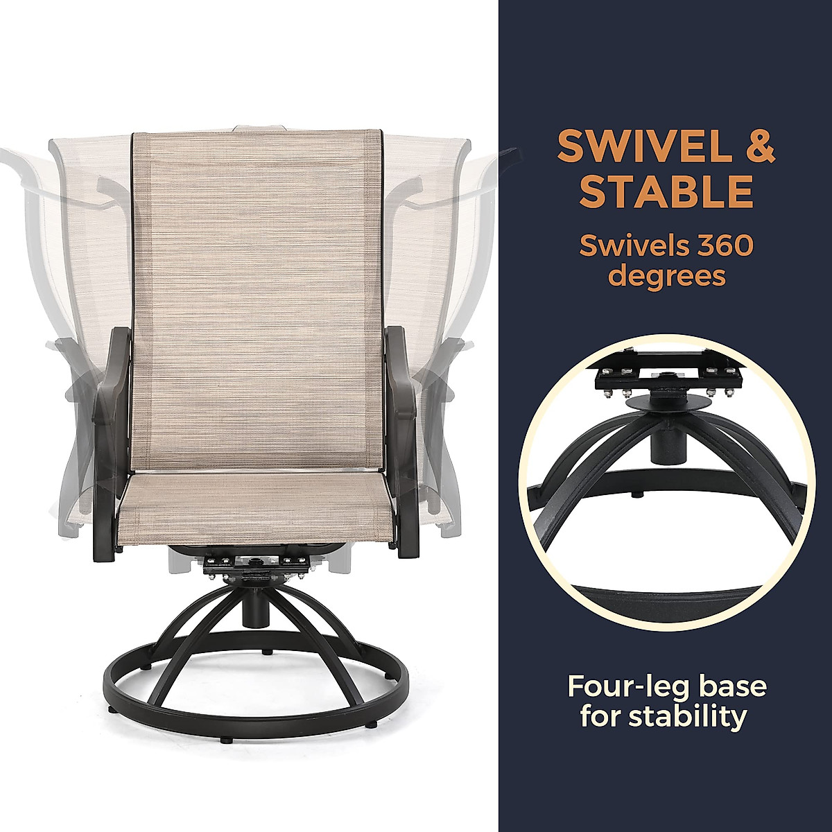 HAPPATIO Patio Dining Set,7 Piece Outdoor Dining Set,Patio Furniture Sets,2 Swivel Dining Chairs,4 Reg.Dining Chairs,Textilene Furniture Set for Patio,Yard,Pool (Gray)