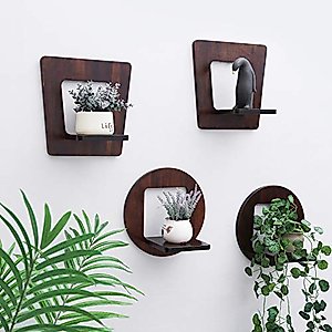 WELLAND 4 Pack Floating Shelves Wall Mounted, Rustic Wood Wall Shelves Display Shelf for Bedroom, Bathroom, Living Room, Kitchen