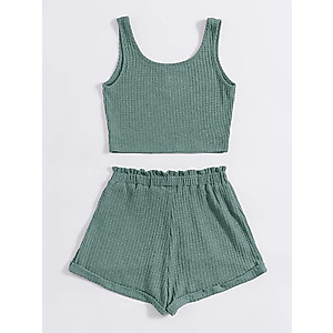 Floerns Women's Knit 2 Piece Lounge Set Shorts and Crop Tank Top Outfit Green L
