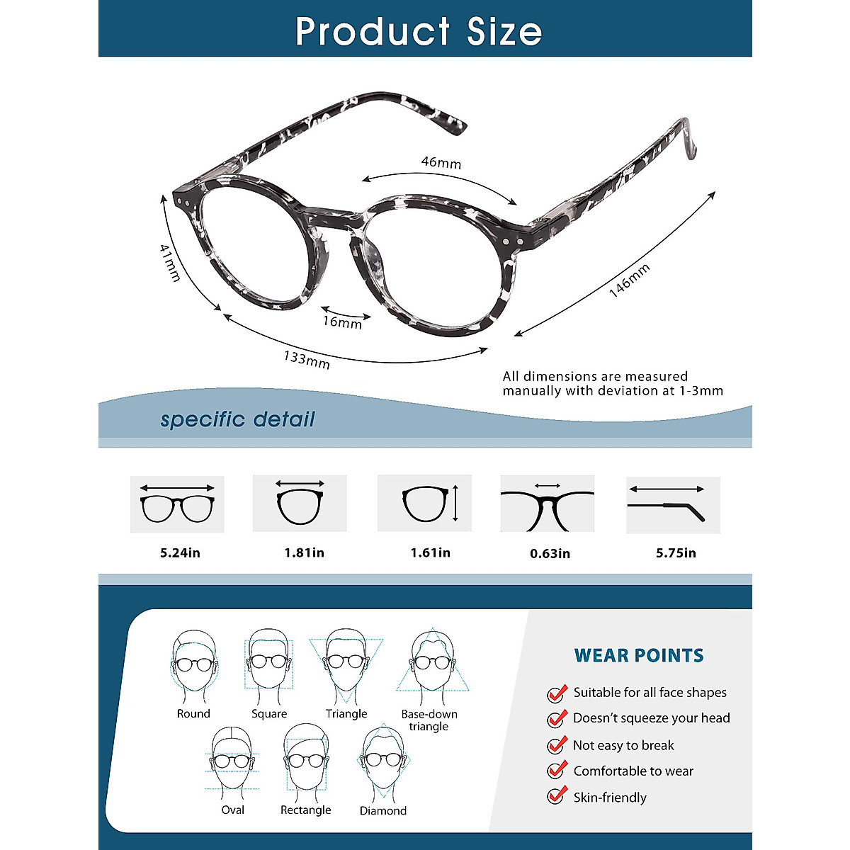 Blue Light Blocking Glasses 2 Pack Vintage Thick Round Rim Fashion Computer Game Eyeglasses for Women Men Anti Eyestrain Headache Reading Glasses Non Prescription （Grey Demi+Transparent）