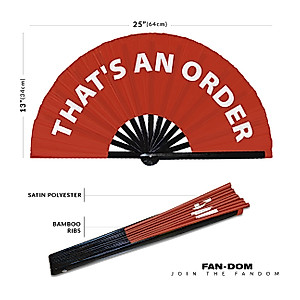 That's An Order hand fan foldable bamboo circuit hand fan funny gag slang words expressions statement gifts Festival accessories Rave handheld Circuit event fan Clack fans (Red)