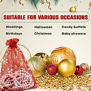 TEXASDELUXE Red Gold Snowflake Small Organza Bags with Drawstring 2x3 40 pack Tiny Small Drawstring Bags 2x3 for Party Wedding Goodies Candies & Jewelry Small Mesh Bags Drawstring 2x3