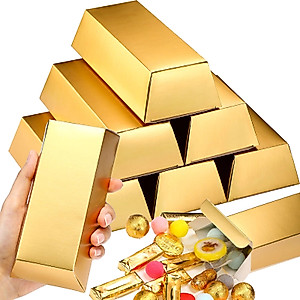 40 Pieces Gold Bars Fake Gold Bar Gift Box Golden Favor Boxes Foil Treasure Boxes Paper Golden Brick Casino Pirate Theme Party Supplies for Candy, Treats, Toys, Crafts Decoration, 5.5 x 3.2 Inches