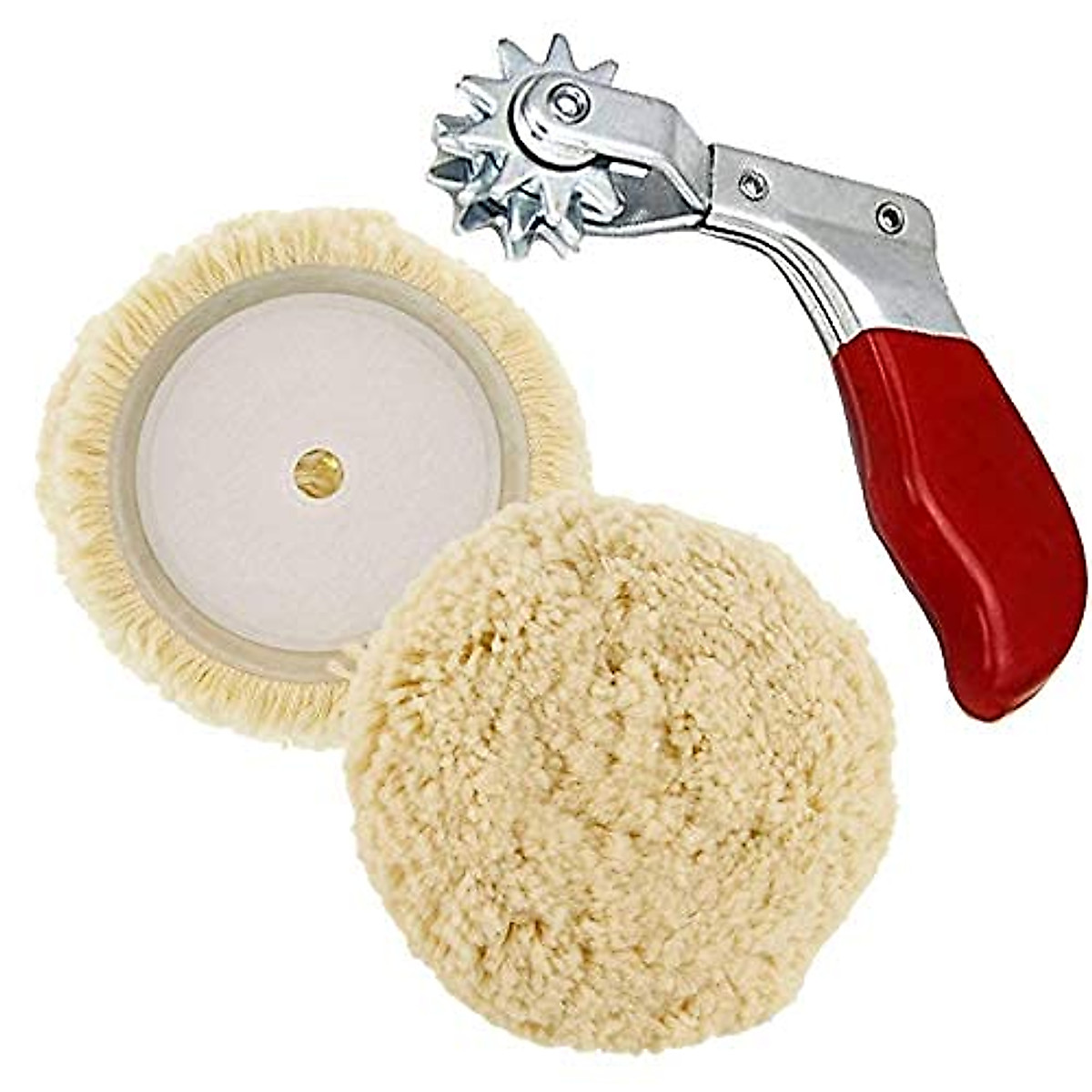 Wool Buffing Pads Set ,Pure Wool 7inch Wool Buffing & Polishing Pads+ Cleaning Spur Tool for Revitalizing Polisher Compound Pads and Bonnets