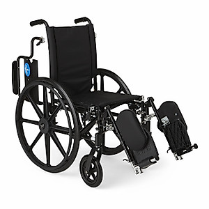Medline Premium Ultra-Lightweight Wheelchair with Flip-Back Desk Arms and Elevating Leg Rests for Extra Comfort, Black, 16” x 16" Seat