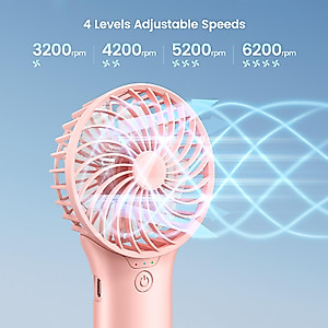 2024 Upgrade Handheld Portable Fan Longer Lasting Max 20Hrs Working Time, 4 Speeds Strong Wind USB Rechargeable Personal Mini Fan Desk Fan for Girls Women Kids Traveling Outdoor Office-Pink