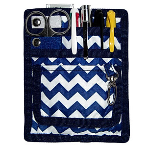 6 Piece Protective Lab Coat Pocket Organizer Kit has Fashionable Blue Chevron Pattern. 6 Pockets Packed With Needed Accessories