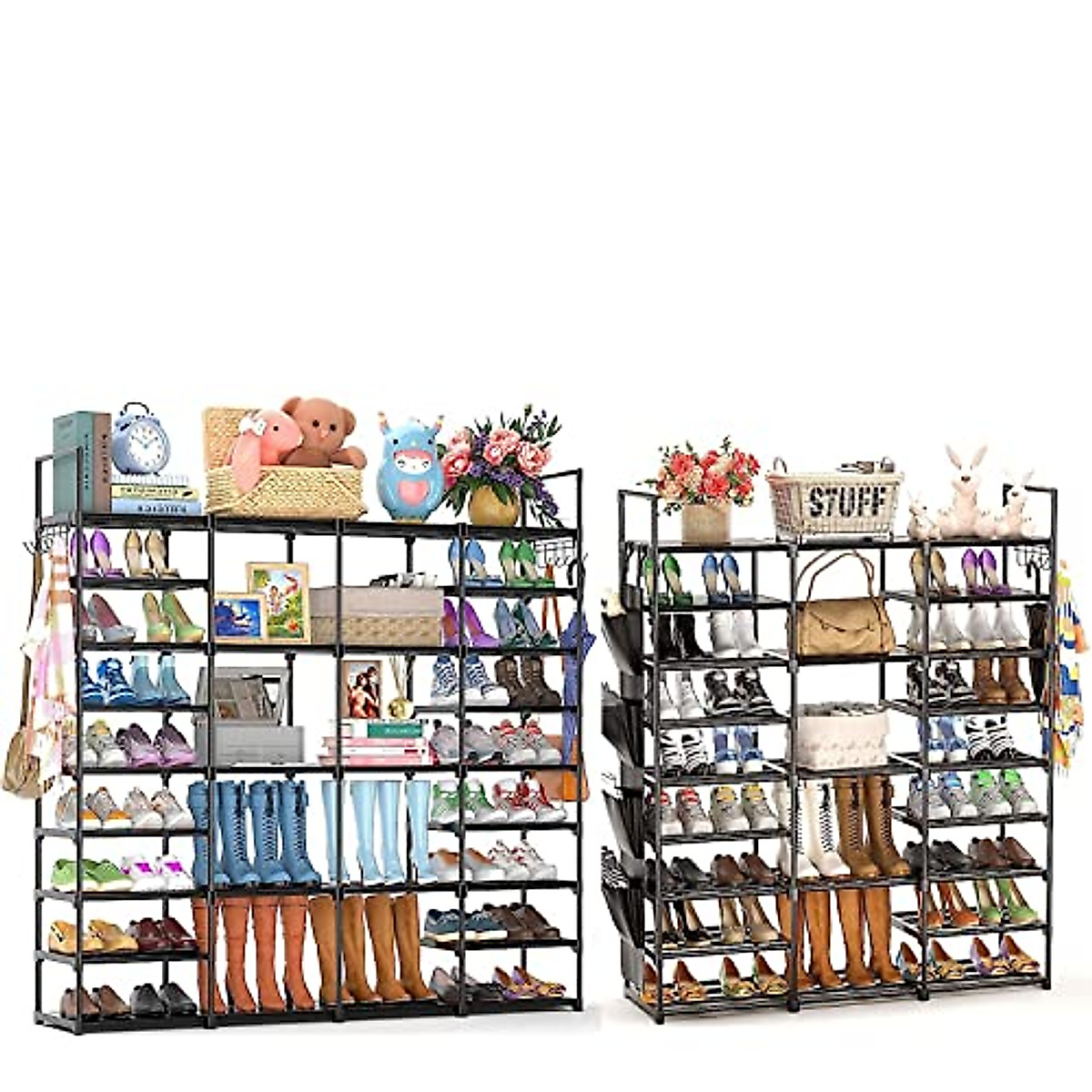 Huolewa Large Shoe Rack Storage Organizer, 4 Row/3 Row 9 Tier Large Shoes Rack for Entryway Closet, Free Standing Shoes Shelf Stand