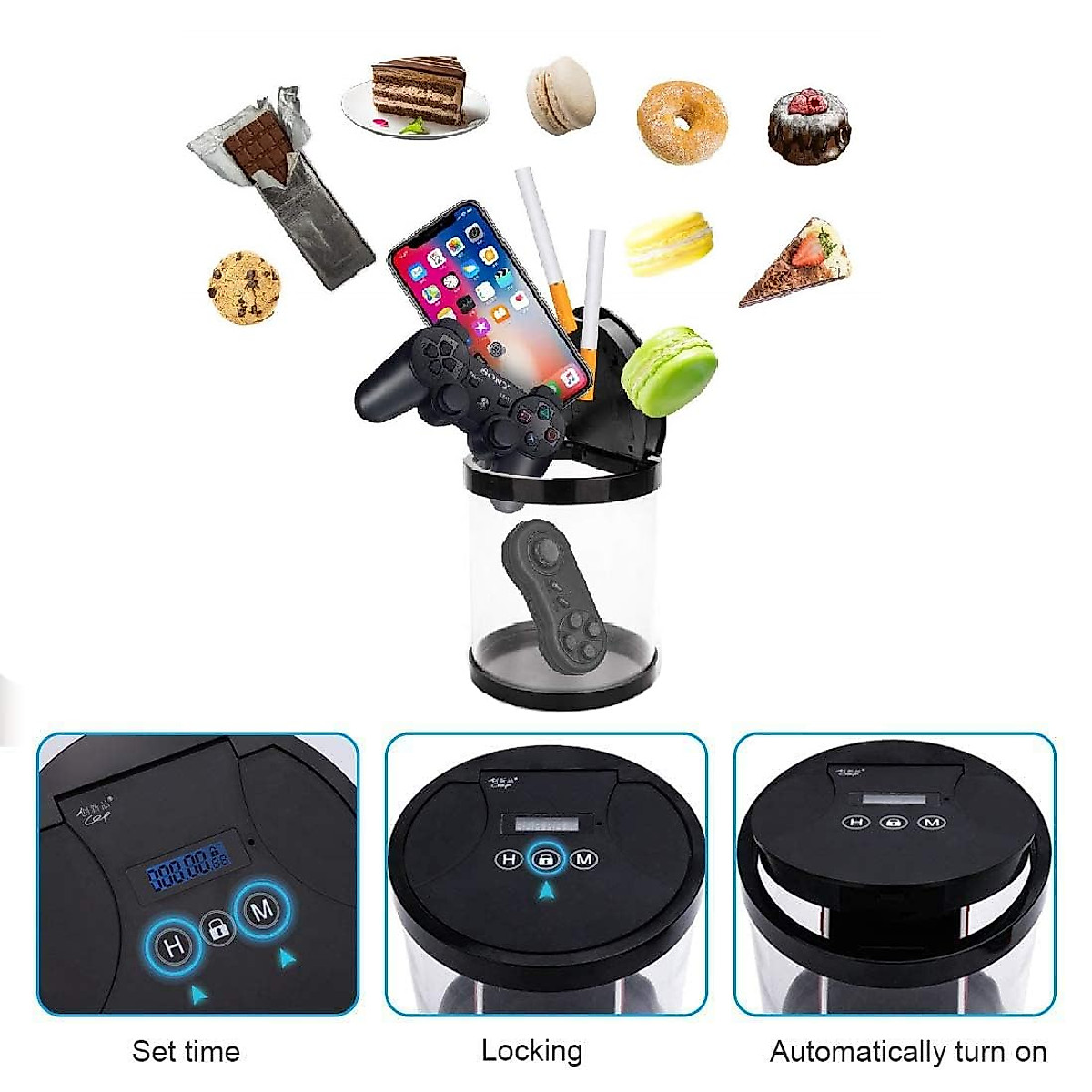 JRing Time Locking Box Timed Lock Storage Container Pantry Self-control Timer Locker for Phone Snacks Food Medicines Credit Card Alcohol Gaming Machine or Other Addictive(Black)