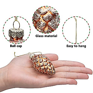 Watayo 12 Pcs Christmas Pinecone Glass Ornaments- Fall Hanging Pine Cone Painted Glass Ornaments- Glitter Pinecone Christmas Ornament for Xmas Tree DIY Crafts Fall Thanksgiving Day Decoration