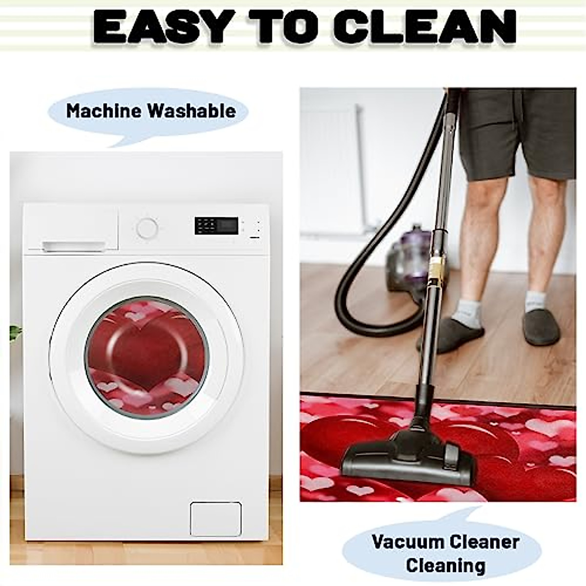 KOBLEN Red Love Hearts Kitchen Rugs Non Slip Washable Absorbent Kitchen Mats 20x39 inch Cushioned Anti Fatigue Kitchen Floor Mats for in Front of Sink