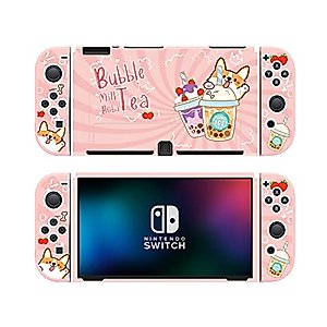 RELMUD Protective Case for Nintendo Switch OLED - Corgi Drink Bubble Milk Tea - Soft Anti-Scratch Shock-Absorption Slim Cover Shell for Nitendo Switch OLED Console