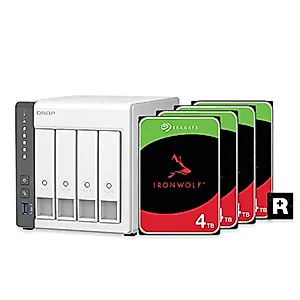 QNAP 4 Bay NAS with 12TB Storage Capacity, Preconfigured RAID 5 Seagate IronWolf Drives Bundle, 2.5GbE Ports (TS-433-4G-44S-US)