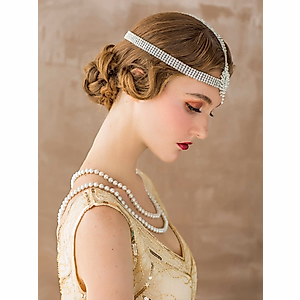 SWEETV Rhinestone 1920s Headpiece Silver - Flapper Headband for Costume Party Gatsby Accessories Decorative Headbands
