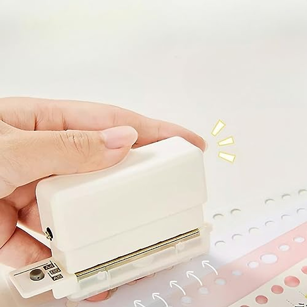 TAIYUYUE 1 Mini Portable Paper Punch with 10PCS 6-Hole Random Color Binder Rings -Cute 6-Hole Puncher for Crafts, Planners, Binders with Positioning Ruler - 2 Sheets Capacity, 5 Colors (Pink)