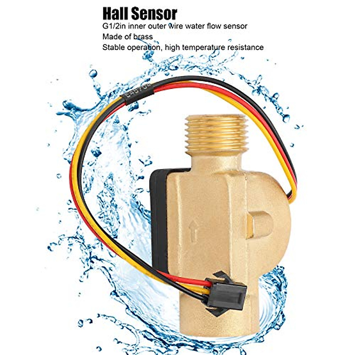 T osuny G1/2in Female Male Brass Water Flow Sensor Switch, 0.3-10L/min Hall Effect Liquid Flowmeter, Waterproof DC3?24V Hall Transducer Pulse Counter