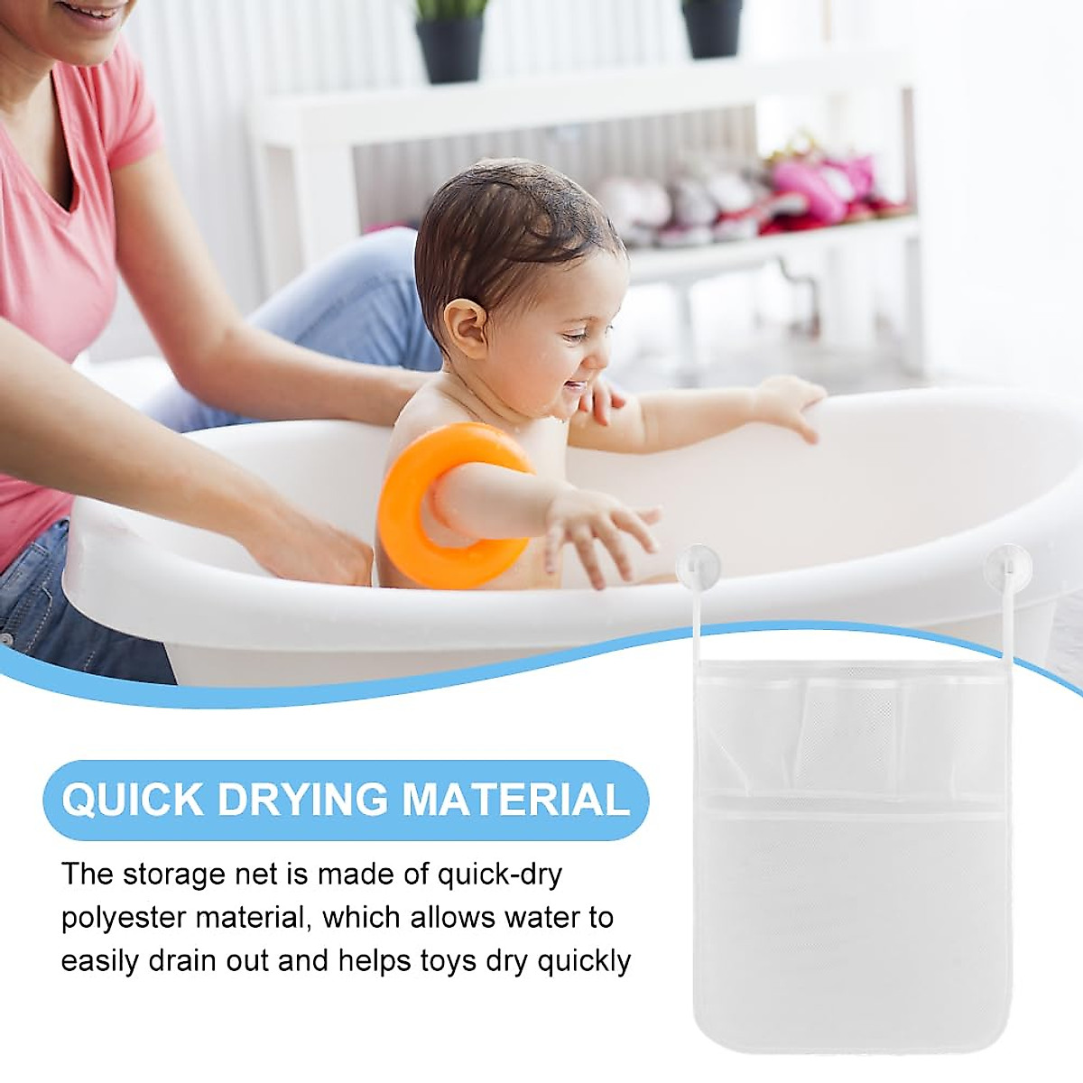 Jaeskeclip 2pcs Bath Toy Storage,Bath Toy Holder,Bath Tub Toy Holder Net With Pockets, Shower Caddy Holds Kids Toys, Soap, Or Shampoo, Hooks Included, White