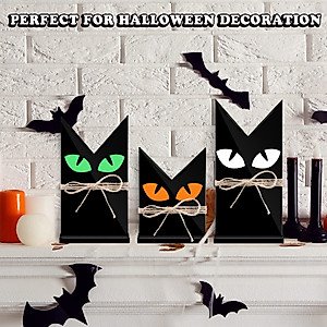 3 Pieces Halloween Black Cat Wood Decors Halloween Tiered Tray Decor Halloween Wood Cat Table Centerpiece Signs for Halloween Home Office Party Supply