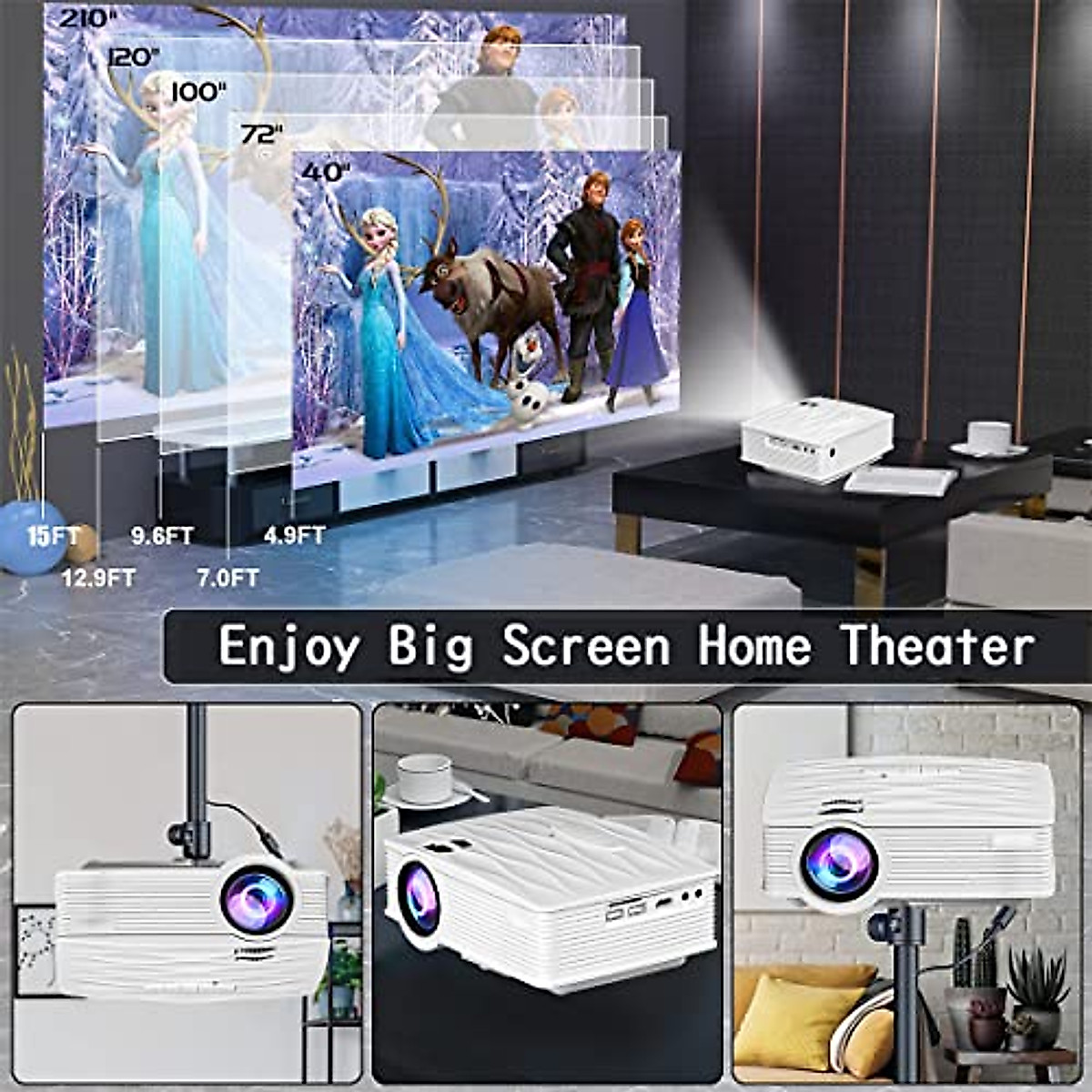 Projector Laptop Mini Projector 1080P Supported Home Outdoor Video Projector Computer, 5500 Lux 120" Display Movie Projector, Compatible with Phone, Computer, Laptop, USB, HDMI, VGA