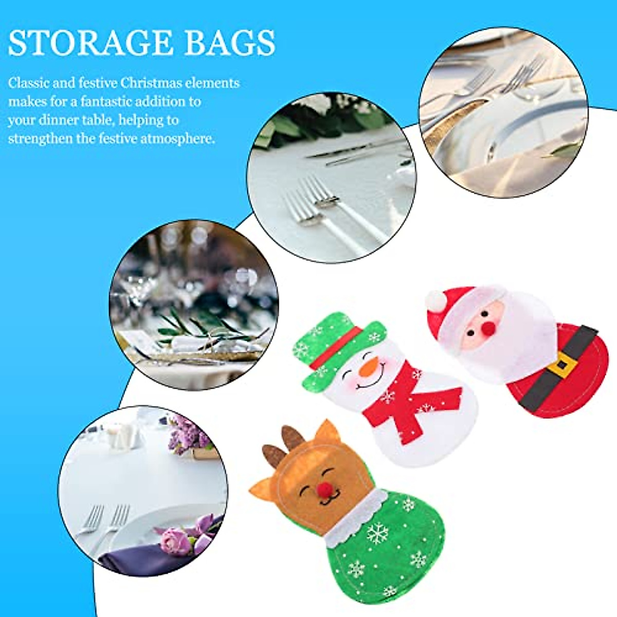 UPKOCH Christmas Silverware Holders Tableware Bag: 3Pcs Santa Snowman Reindeer Cutlery Suit Spoons Forks Pocket Holiday Utensil Bag Xmas Table Decorations