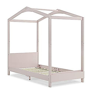 Delta Children Poppy House Wood Twin Bed, Platform Bed - No Box Spring Needed, Blush Pink